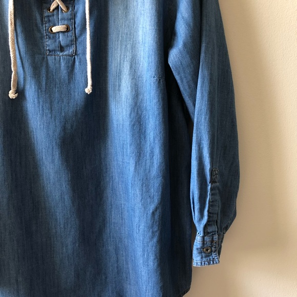 Ruff Hewn | Tops | Ruff Hewn Lace Up Neck Chambray Tunic | Poshmark